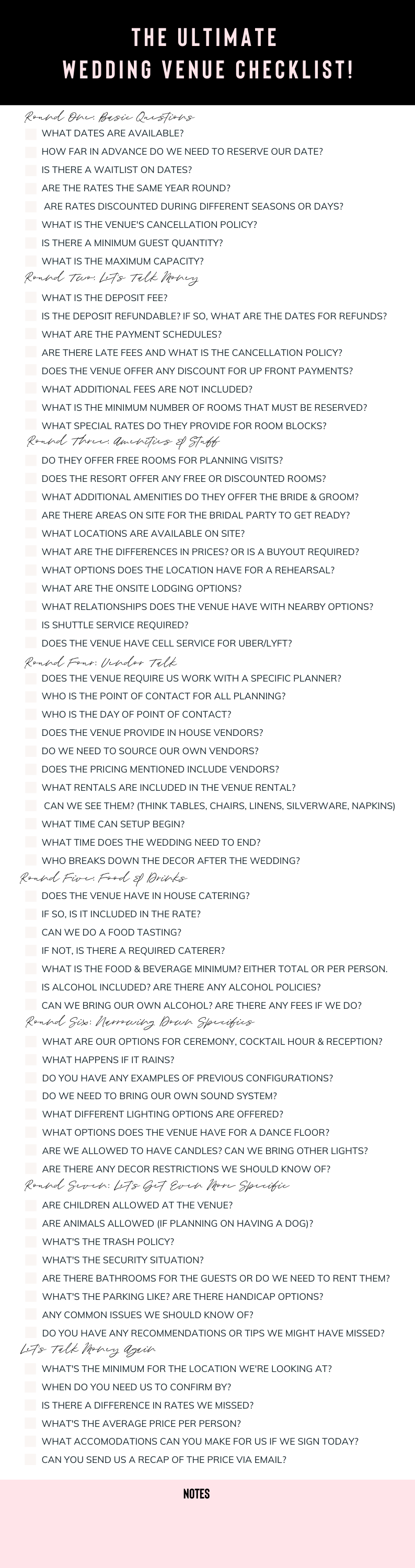 The Ultimate Wedding Venue Checklist!